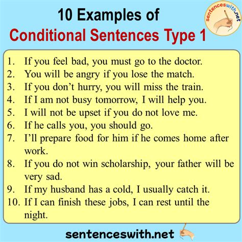 10 Examples Of Conditional Sentences Type 1 If Clauses Type First Sentences SentencesWith Net