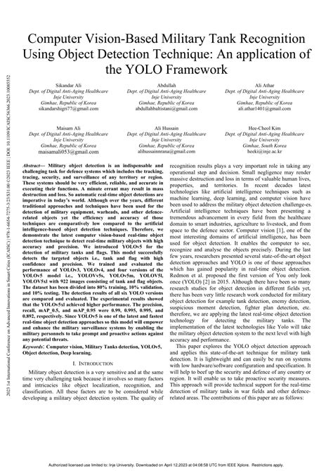Pdf Computer Vision Based Military Tank Recognition Using Object Detection Technique An