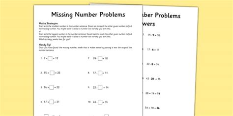 Year 3 Missing Number Problems Worksheet Activity Sheet