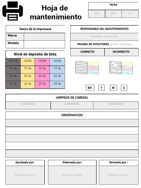 Hoja De Mantenimiento Pdf Impresora Computación Ingeniería