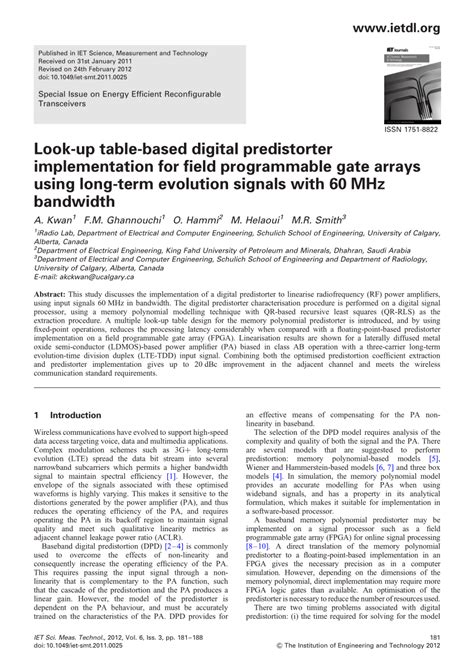 Pdf Look Up Table Based Digital Predistorter Implementation For Field Programmable Gate Arrays