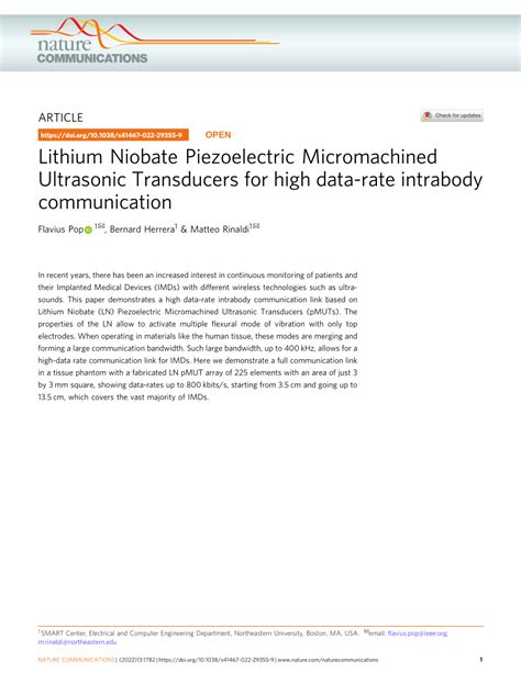 Pdf Lithium Niobate Piezoelectric Micromachined Ultrasonic Transducers For High Data Rate