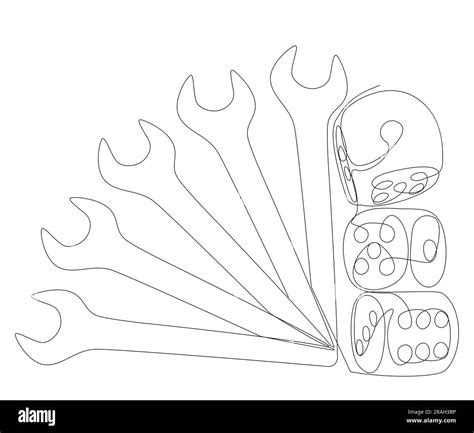 One Continuous Line Of Wrench And Dice Thin Line Illustration Vector Concept Contour Drawing