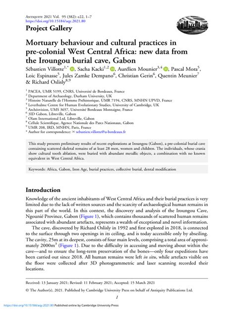 Mortuary Behaviour And Cultural Practices In Pre Colonial West Central Africa New Data From The