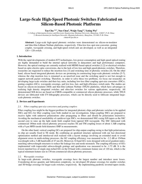 Pdf Large Scale High Speed Photonic Switches Fabricated On Silicon Based Photonic Platforms