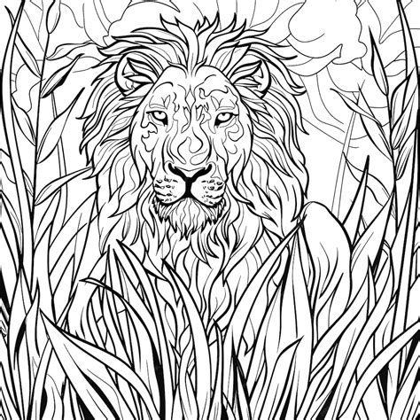 Premium Photo A Lion Head In The Grass With Long Grass