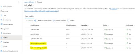 azure openai embeddings model not available in the dropdown microsoft qanda