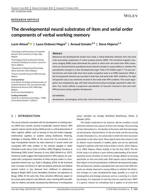 The Developmental Neural Substrates Of Item And Serial Order Components