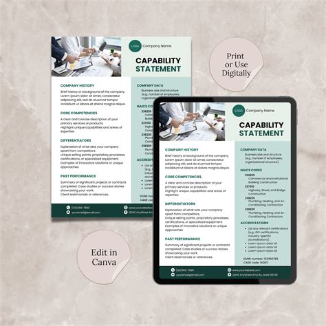 Capability Statement Canva Template Editable Capability Statement