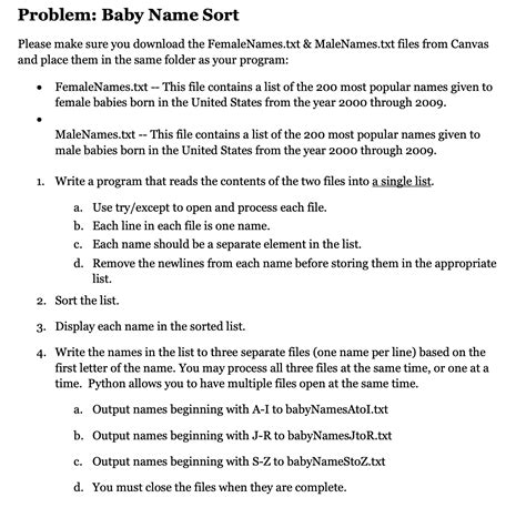 Problem Baby Name Sort Please Make Sure You Download Chegg Com