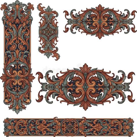 Ornate Baroque Style Vector Designs Featuring Intricate Scrollwork And Floral Patterns Stock
