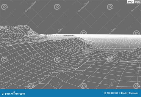 Wireframe Landscape On White Background Abstract Geometric Vector Technology Background D
