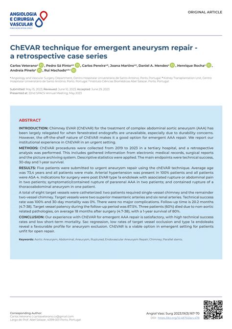 Pdf Chevar Technique For Emergent Aneurysm Repair A Retrospective