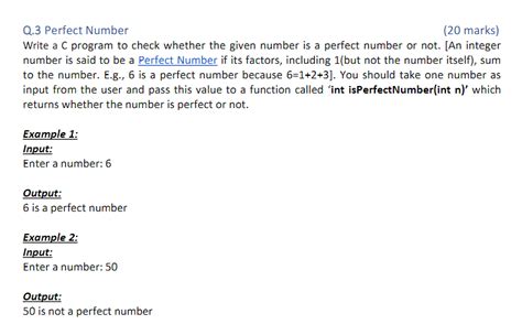 Solved Q3 Perfect Number 20 Marks Write A C Program To