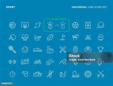 유니버설 스포츠 라인 아이콘 편집 가능한 스트로크로 설정 아이콘은 웹 페이지 모바일 앱 Ui Ux 및 Gui 디자인에 적합합니다 Generic에 대한 스톡 벡터 아트 및