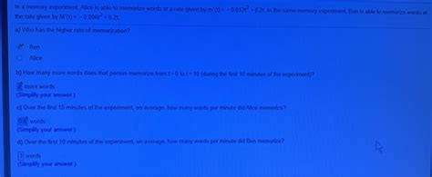 Solved In A Memory Experiment Alice Is Able To Memorize