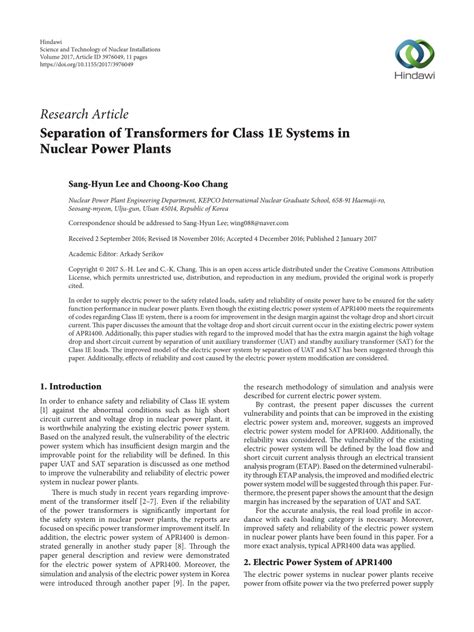Pdf Separation Of Transformers For Class 1e Systems In Nuclear Power