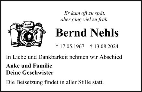 Traueranzeigen Von Bernd Nehls Trauer Anzeigen De