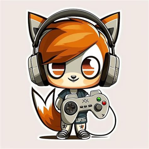 Premium Photo An Adorable Semichibi Gamer Fox Wearing A Pair Of