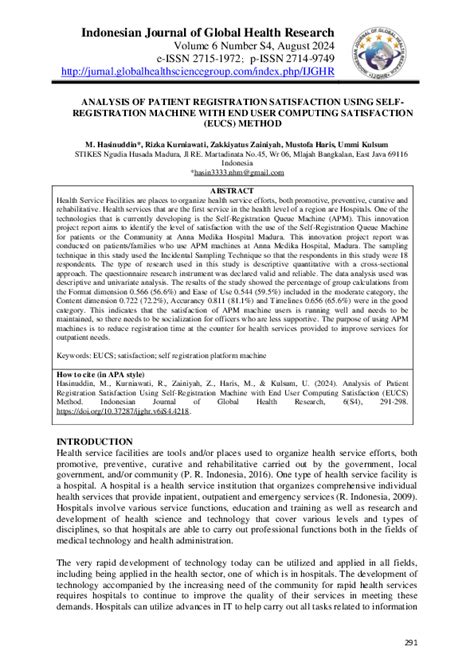 Pdf Analysis Of Patient Registration Satisfaction Using Self Registration Machine With End
