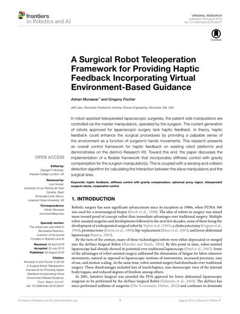 Pdf A Surgical Robot Teleoperation Framework For Providing Haptic