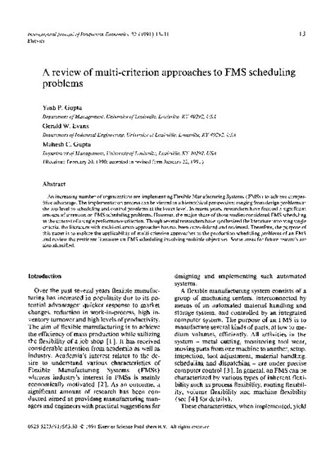 Pdf A Review Of Multi Criterion Approaches To Fms Scheduling Problems