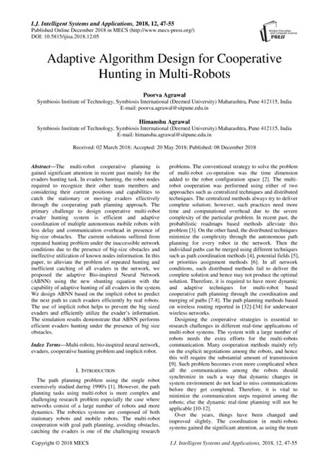 Adaptive Algorithm Design For Cooperative Hunting In Multi Robots Ijisa