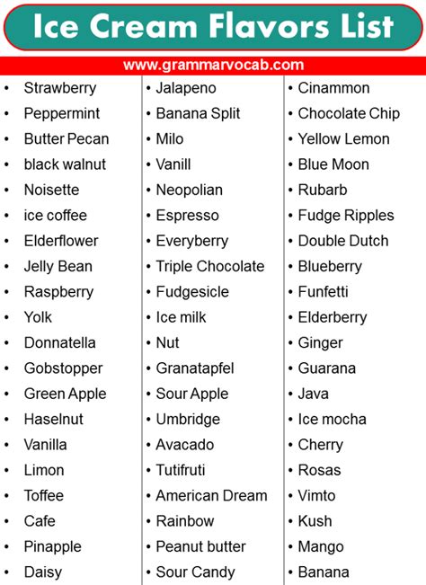 Ice Cream Flavors List Grammarvocab