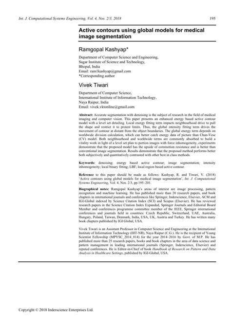 Pdf Active Contours Using Global Models For Medical Image Segmentation