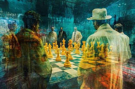 Abstract Chess Game With Overlapping Figures Premium Ai Generated Image