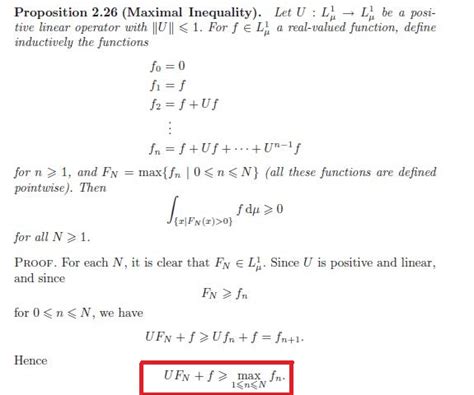Functional Analysis Obscure Inequality In A Passage Of A Proof Maximal Ergodic Theorem