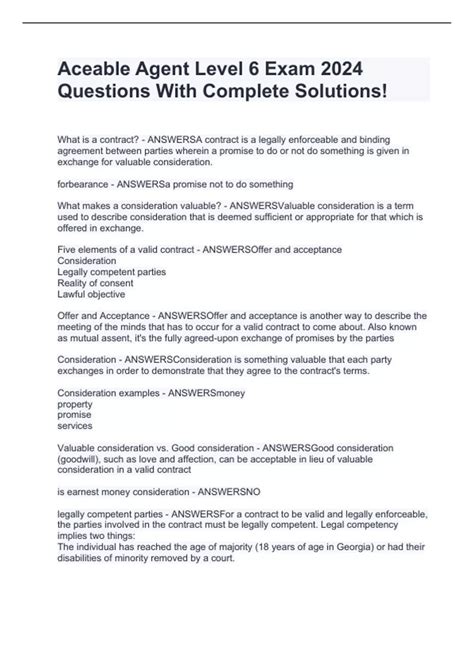 Aceable Agent Level 6 Exam 2024 Questions With Complete Solutions