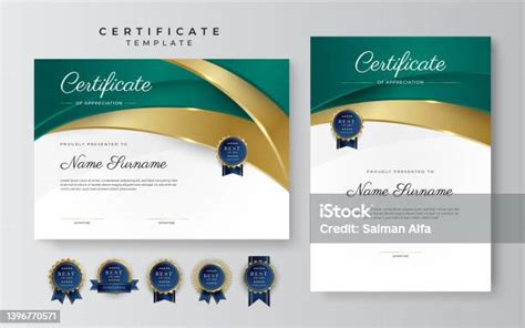 감사 템플릿 금색과 검은 색 녹색 색상의 인증서 골드 배지로 현대 인증서를 청소하십시오 고급 스러움과 현대적인 라인 패턴의 인증서 테두리 템플릿 디플로마 벡터 템플릿