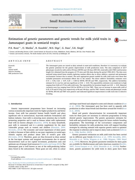 Pdf Estimation Of Genetic Parameters And Genetic Trends For Milk