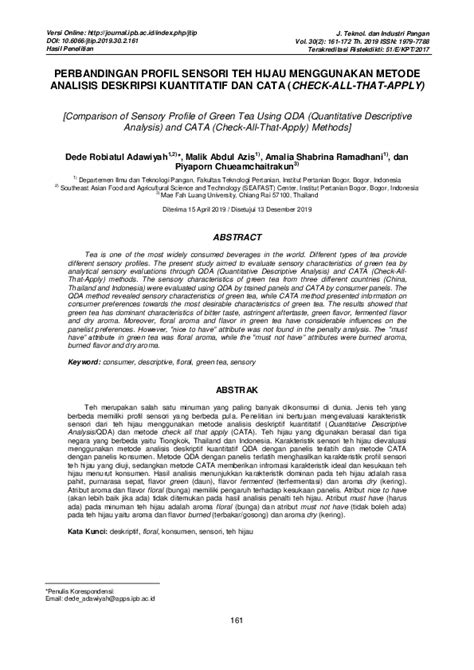 Pdf Perbandingan Profil Sensori Teh Hijau Menggunakan Metode Analisis Deskripsi Kuantitatif