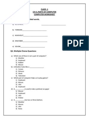 CBSE Class 1 Computer Science Applications Of The Computer Worksheet Worksheets Library