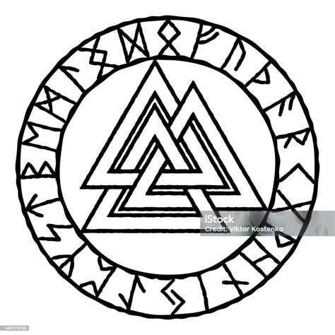 Valknut 고대 스칸디나비아 상징 타락한 전사의 매듭 룬 반지에 오딘의 표시 벡터 그림 문신에 대한 스톡 벡터 아트 및 기타 이미지 Istock
