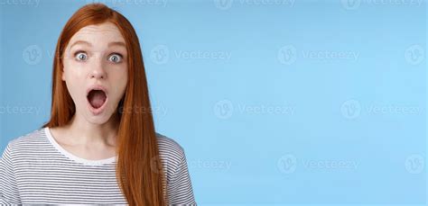 Wow So Cool Impressed Speechless Amused Attractive Redhead Girl Blue