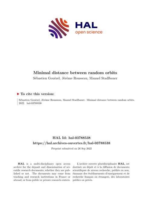 Pdf Minimal Distance Between Random Orbits