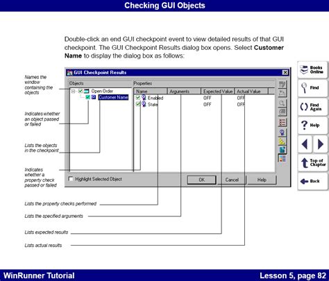 Winrunner 70 Tutorial Gui Checkpoint Result Window Layout