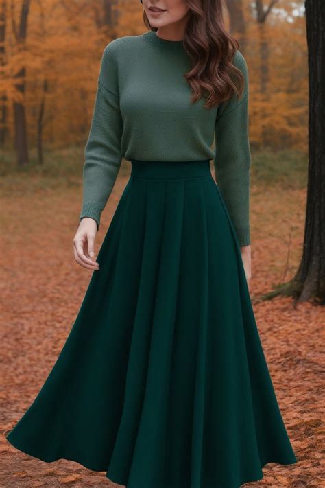Fall Outfit Inspo In 2024 Green Skirt Outfits Green Midi Skirt
