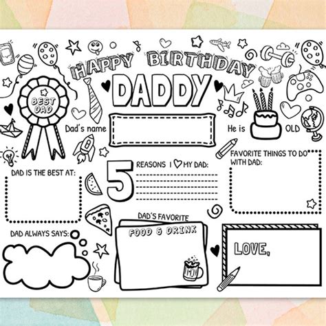 Happy Birthday Dad Coloring Page Etsy