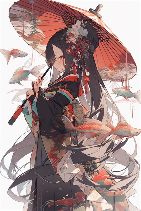 女孩撑伞插画png下载 包图网
