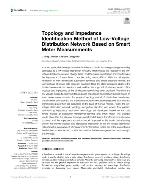 Pdf Topology And Impedance Identification Method Of Low Voltage Distribution Network Based On