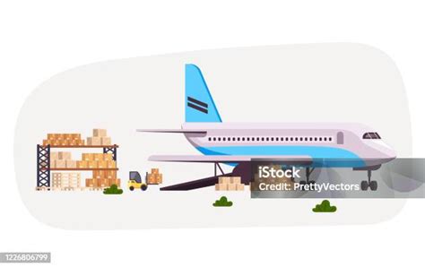 화물 비행기 물류 개념입니다 벡터 플랫 만화 그래픽 디자인 일러스트 화물 컨테이너에 대한 스톡 벡터 아트 및 기타 이미지