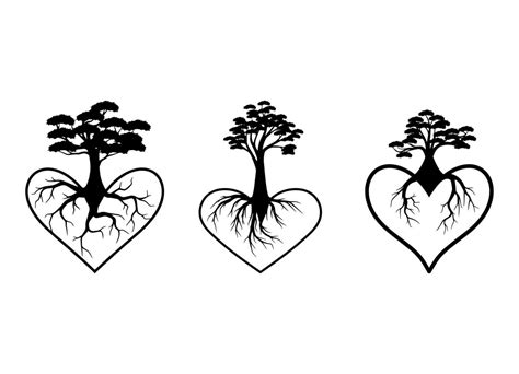 Illustrations Three Heart Tree In Silhouette Vector Art At