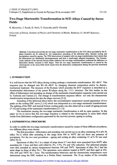 [pdf] Two Stage Martensitic Transformation In Niti Alloys Caused By Stress Fields