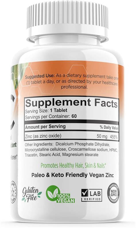 Forte Naturals Zinc 50mg Supplements For Sensitive Stomachs 60 Vegan
