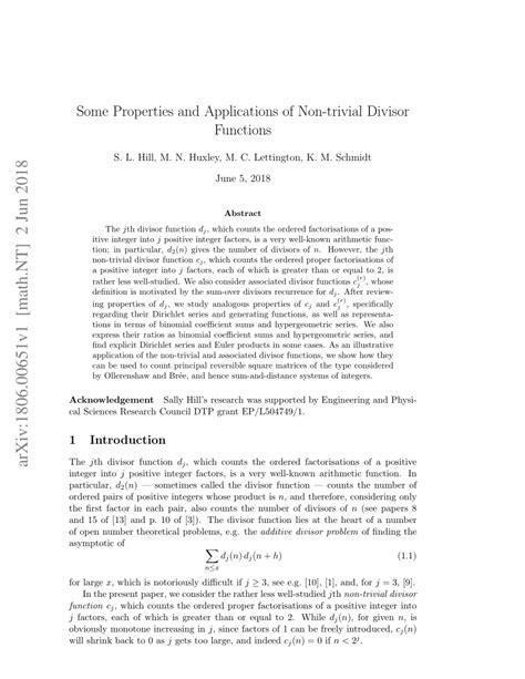 Pdf Some Properties And Applications Of Non Trivial Divisor Functions