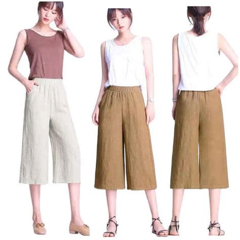 코튼 린넨 종아리 길이 바지 여성용 와이드 레그 팬츠 스트레이트 캐주얼 여름 얇은 팬츠 Aliexpress